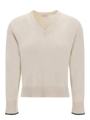 Brunello Cucinelli Cashmere V-neck Sweater - Beige