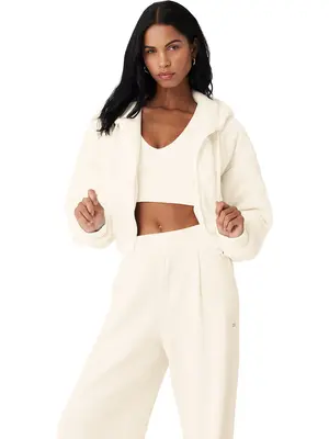 Alo Yoga Cozy Day Cropped Full Zip Jacket - Ivory