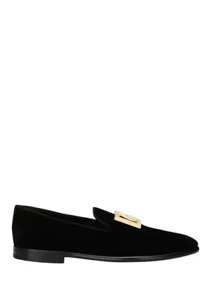 Dolce & Gabbana Logo-plaque Velvet Slippers - Black