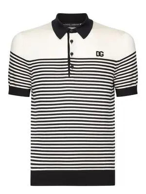 Dolce & Gabbana Striped Logo-embroidered Polo Shirt - White