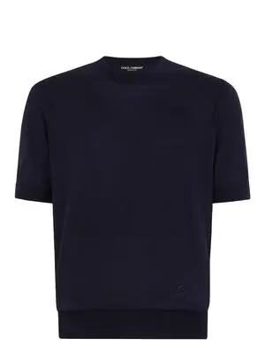 Dolce & Gabbana Logo-embroidered Silk Knitted Top - Blue