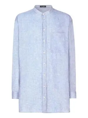 Dolce & Gabbana Band-collar Linen Shirt - Blue