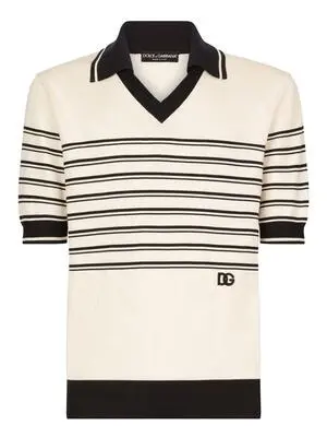 Dolce & Gabbana Striped Logo-embroidered Polo Shirt - Neutrals