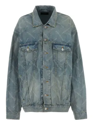 Balenciaga Logo-print Denim Jacket - Blue