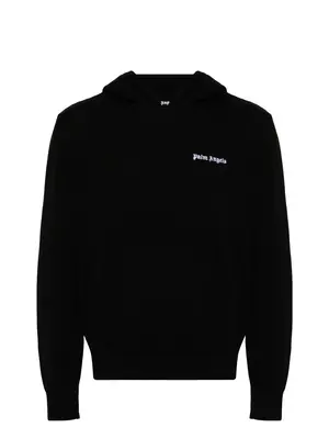 Palm Angels Logo-embroidered Knitted Hoodie - Black
