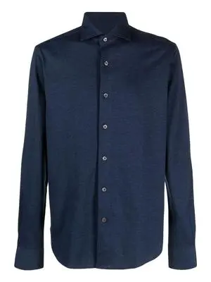 ORIAN Mélange-effect Long-sleeve Shirt - Blue