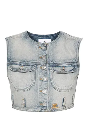 COURREGES Cropped Denim Vest - Blue