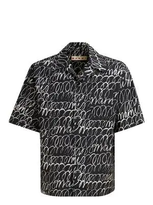 Marni Tropical Wool Bowling Shirt Dark Blue Black