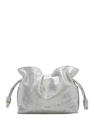 Loewe Luxury Mini Flamenco Clutch In Metallic Lambskin Silver