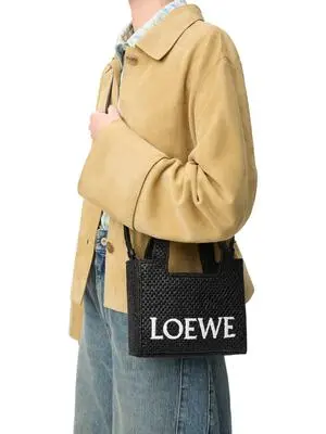 Loewe Mini Font Raffia Tote - Black