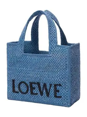 Loewe Mini Font Raffia Tote - Light Blue