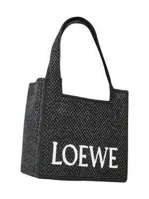 Loewe Medium Font Raffia Tote - Black
