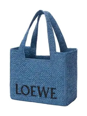 Loewe Medium Font Raffia Tote - Light Blue