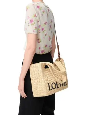 Loewe Medium Font Raffia Tote - Natural