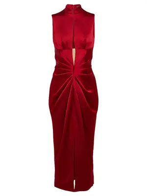 RASARIO Draped Cutout Midi Dress - Red