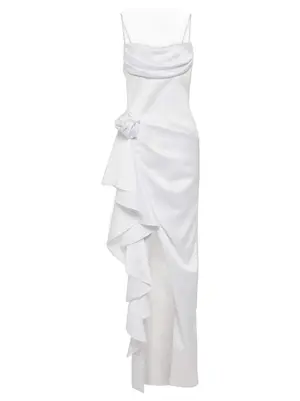 RASARIO Floral-appliqué Satin Gown - White