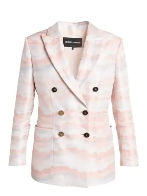 Giorgio Armani Wave Print Jacquard Double-breasted Blazer - Peach