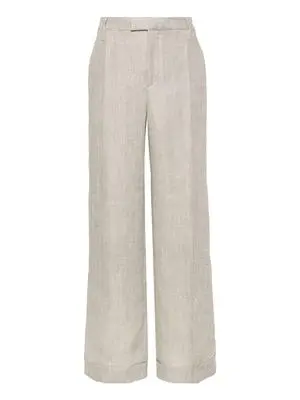 Brunello Cucinelli High-waist Tailored Wide-leg Linen Trousers - Grey