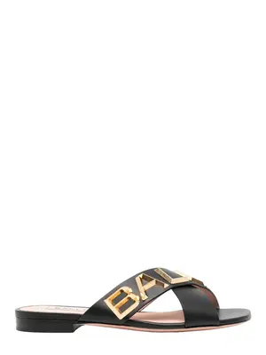 Bally Logo Plaque Crossover Sandals - Black
