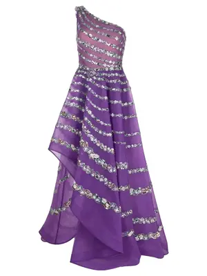 SAIID KOBEISY One-shoulder Embellished Tulle Gown - Purple