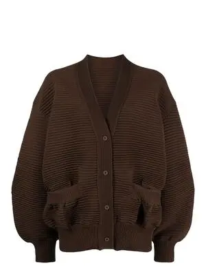 JNBY Balloon-sleeve Ribbed Cardigan - Brown