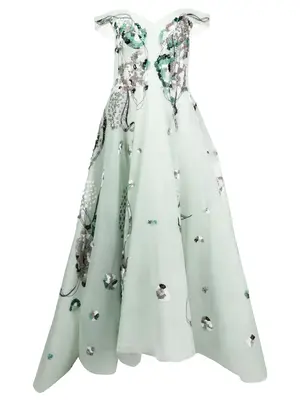 SAIID KOBEISY Off-shoulder Tulle Gown - Green