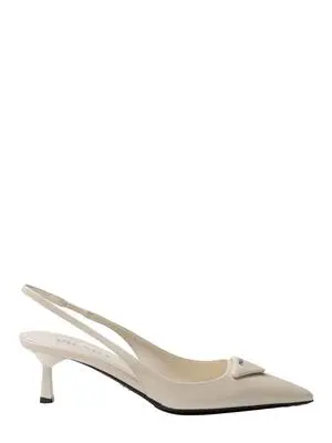 Prada 55mm Patent-leather Slingback Pumps - White