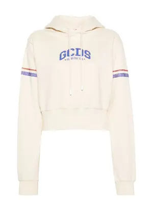 Gcds Crystal-embellished Cropped Hoodie - Neutrals