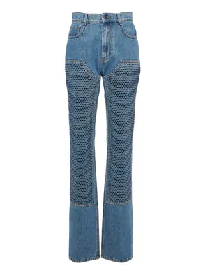 AREA Crystal-embellished Straight Jeans - Blue