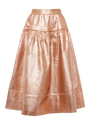 Ulla Johnson Astrid Foiled Denim Midi Skirt - Metallic