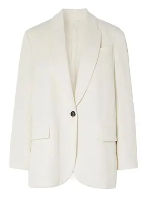 Brunello Cucinelli Single-breasted Herringbone Cotton And Linen-blend Blazer - White