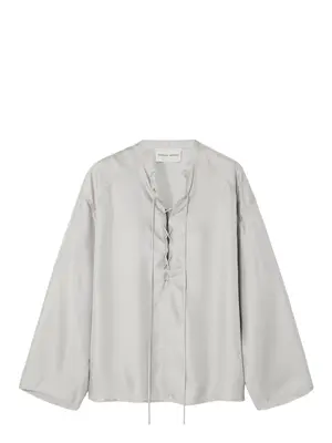 Loulou De Saison Zamia Lace-up Silk-twill Blouse - Silver