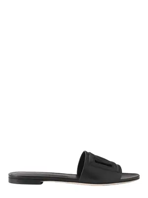 Dolce & Gabbana Bianca Logo-embossed Cutout Leather Slides - Black