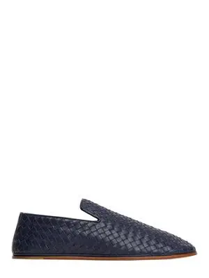 Bottega Veneta Leather Intrecciato Sunday Slippers - Blue