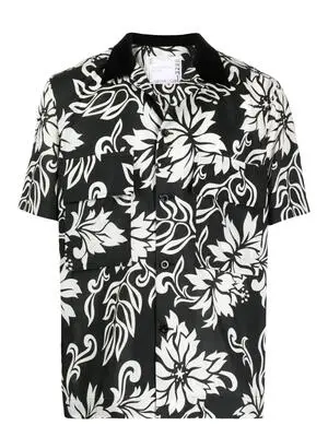 Sacai Floral-print Cotton Shirt - Black
