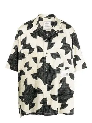 Mihara Yasuhiro Patchwork-pattern Cuban-collar Shirt - Black