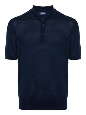 DRUMOHR Cotton-linen Knit Polo Shirt - Blue