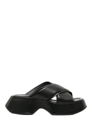 VIC MATIE Crossover-strap Leather Slides - Black