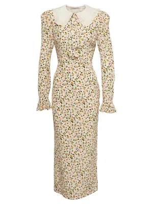 Alessandra Rich Floral Printed Silk Midi Dress - Multicoloured