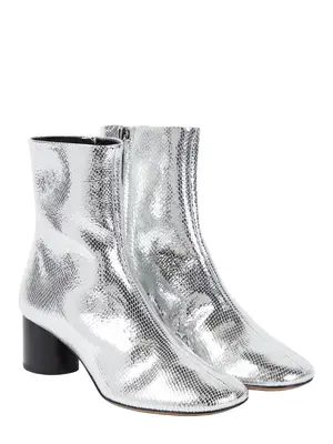 Isabel Marant Laeden Leather Ankle Boots - Silver