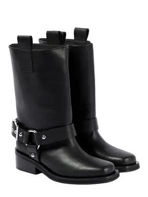 GANNI Faux Leather Biker Boots - Black