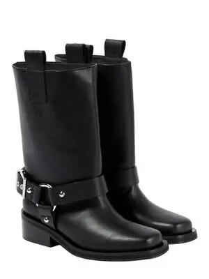 GANNI Faux Leather Biker Boots - Black