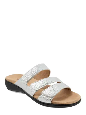 Trotters Leather Slide Sandals - Silver