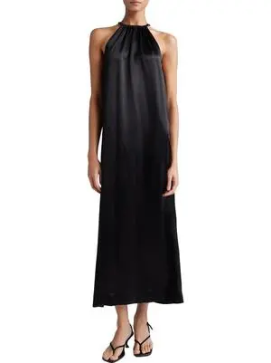 Loulou De Saison Morene Satin Midi Dress Black