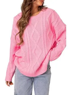 EDIKTED Kennedy Oversize Cable Stitch Sweater - Pink