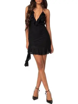 EDIKTED Soho Ruffle Detail Open Back Mini Dress - Black