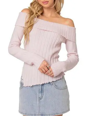 EDIKTED Sonya Foldover Ribbed Sweater - Light-pink