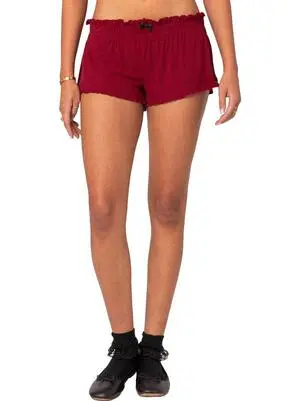 EDIKTED Gilmore Ribbed Shorts - Burgundy