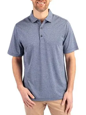 Cutter & Buck Forge Heather Stripe Recycled Blend Polo - Navy Blue Heather