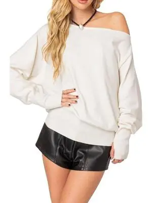 EDIKTED Off-the-shoulder Oversized Sweater - Cream